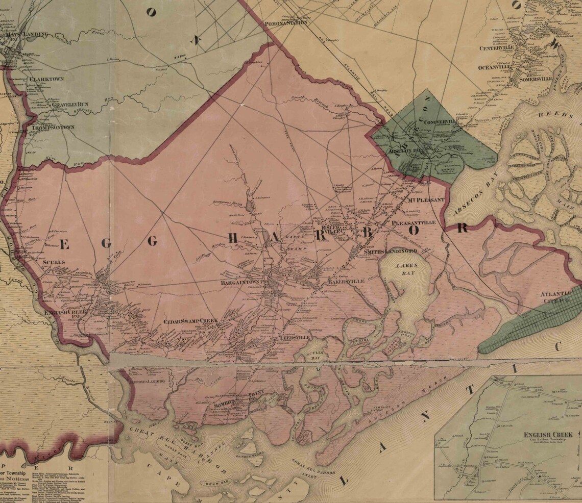 Atlantic County New Jersey 1872 Wall Map Reprint With - Etsy