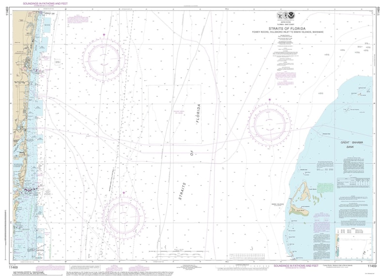 Straits of Florida 2014 Old Nautical Map Miami Beach Bimini - Etsy