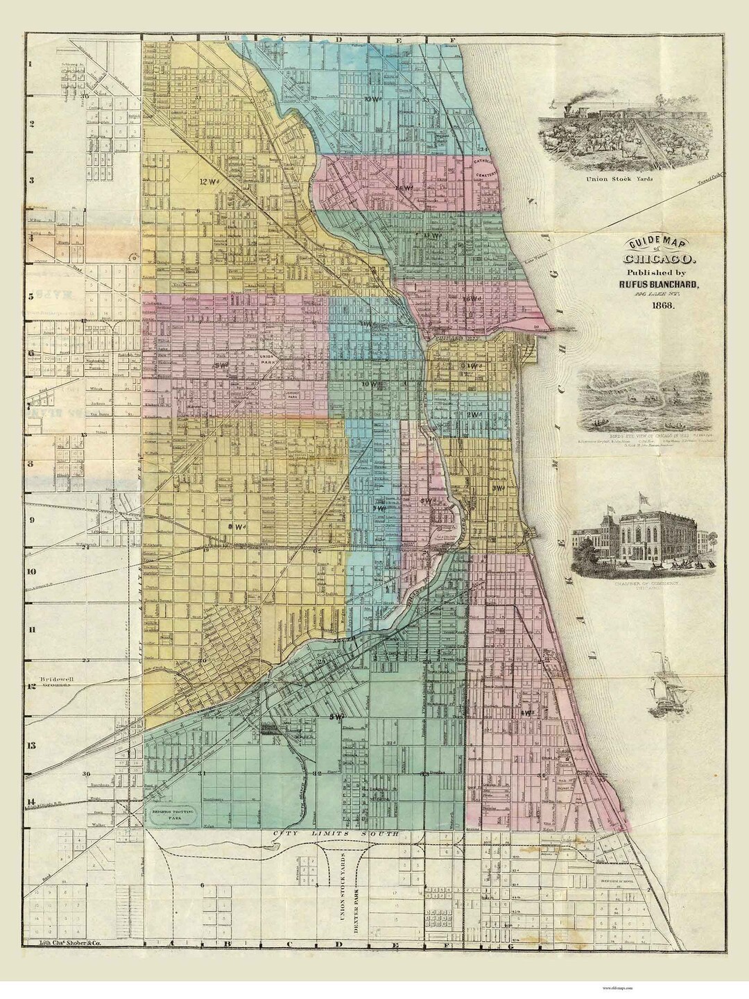 Chicago 1869 Illinois - Blanchard - Union Stock Yards - City Limits ...
