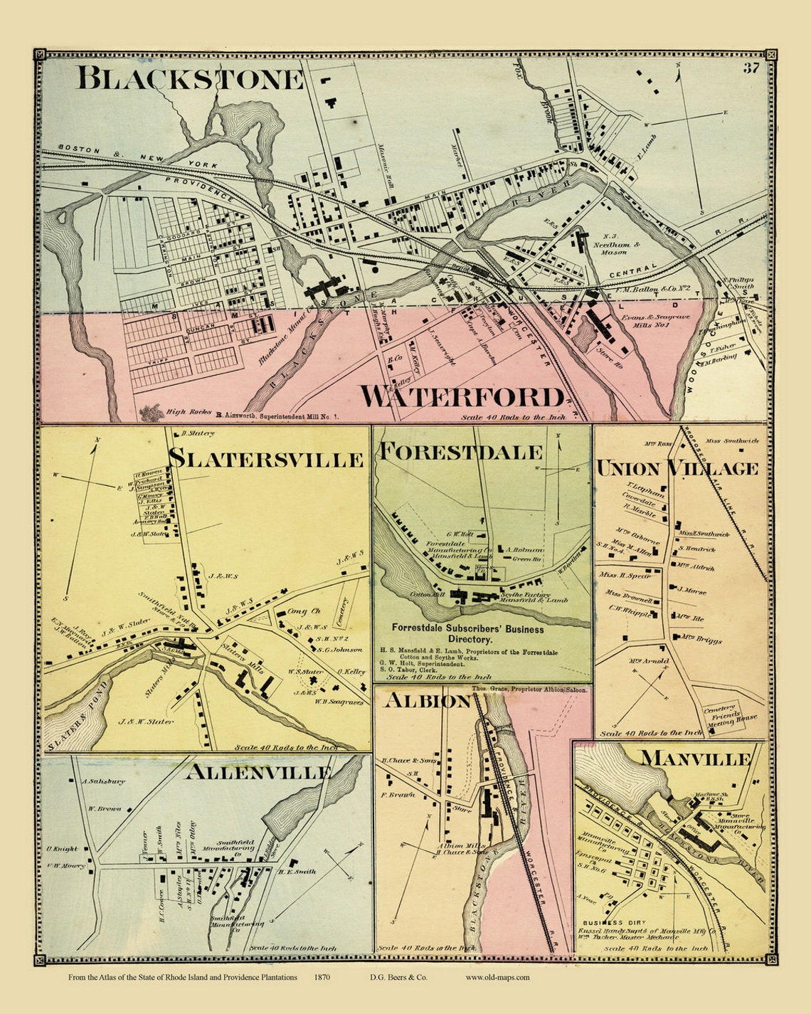 Smithfield Villages Rhode Island 1870 Old Town Map North - Etsy
