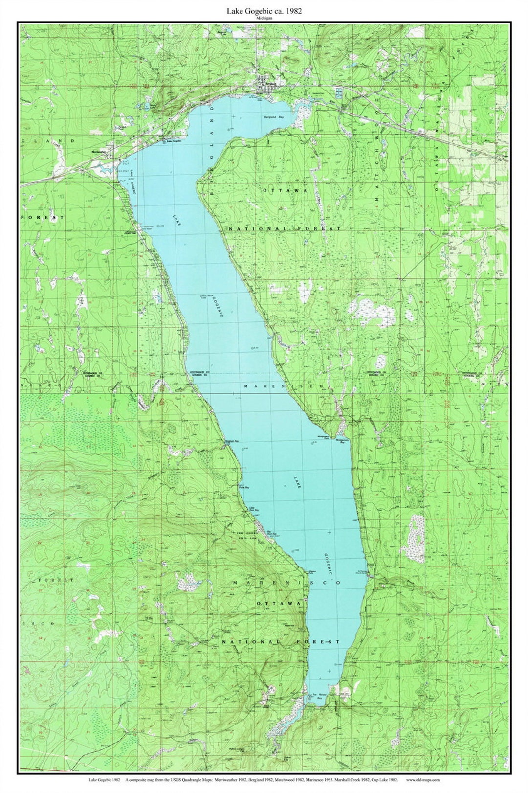 Lake Gogebic - 1982 Map Print - Michigan - Old Topographic USGS Custom ...