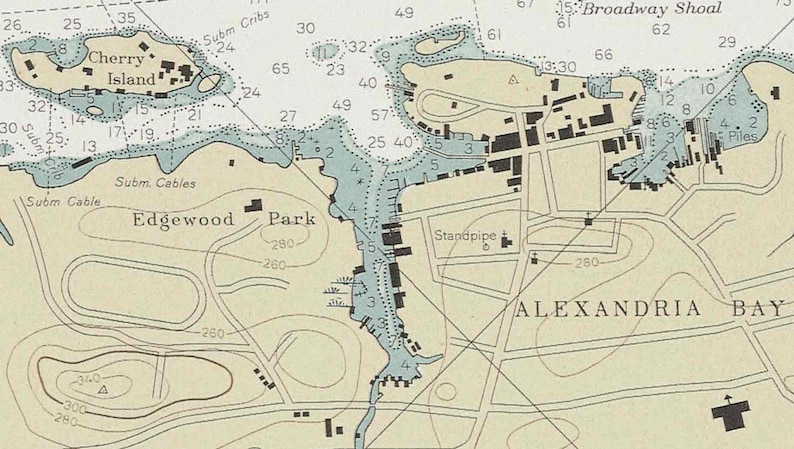Alexandria Bay 1946 Nautical Chart Custom St Lawrence River Great Lakes ...