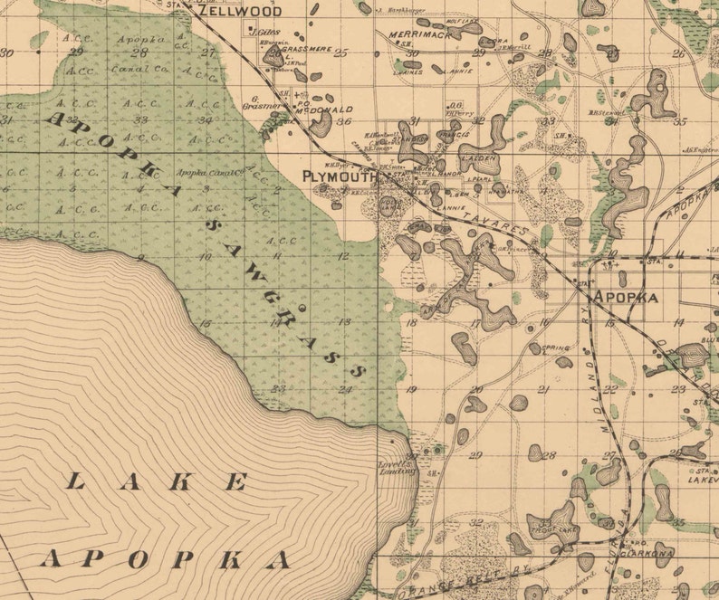 Orange County Florida 1890 Old Wall Map Reprint With Homeowner Names ...