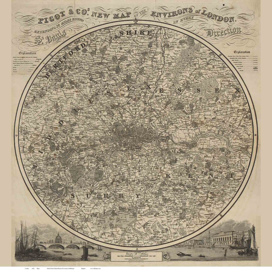 London England Environs Circa 1832 Old Map Reprint - Etsy