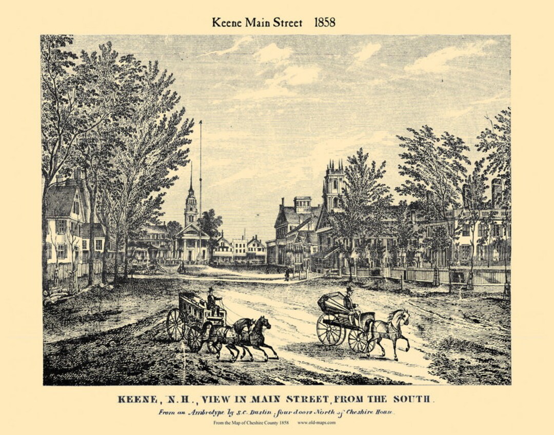 Keene Main Street - Stylized 1858 From the Old Wall Map New Hampshire ...
