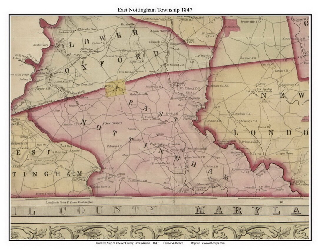 East Nottingham 1847 Old Town Map With Homeowner Names - Pennsylvania ...