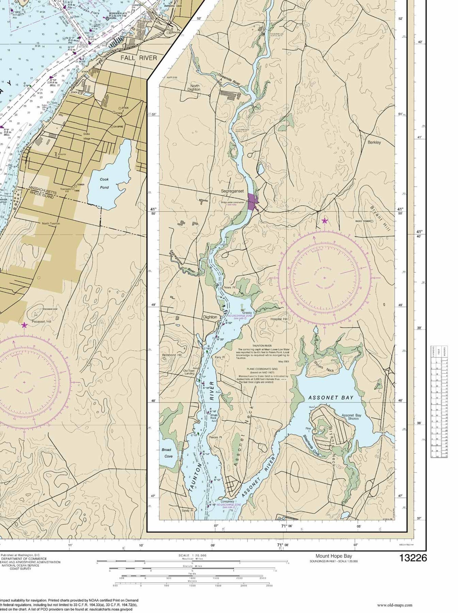 Mount Hope Bay RI 2013 Nautical Map Reprint Harbors 353 | Etsy