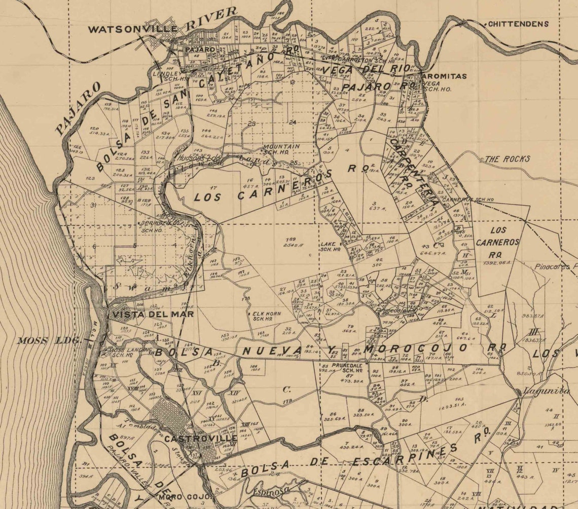 Monterey County California 1898 Old Wall Map Reprint With - Etsy