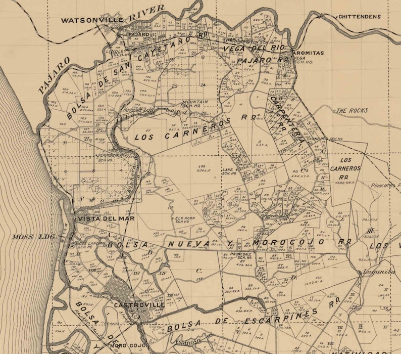 Monterey County California 1898 Old Wall Map Reprint With - Etsy