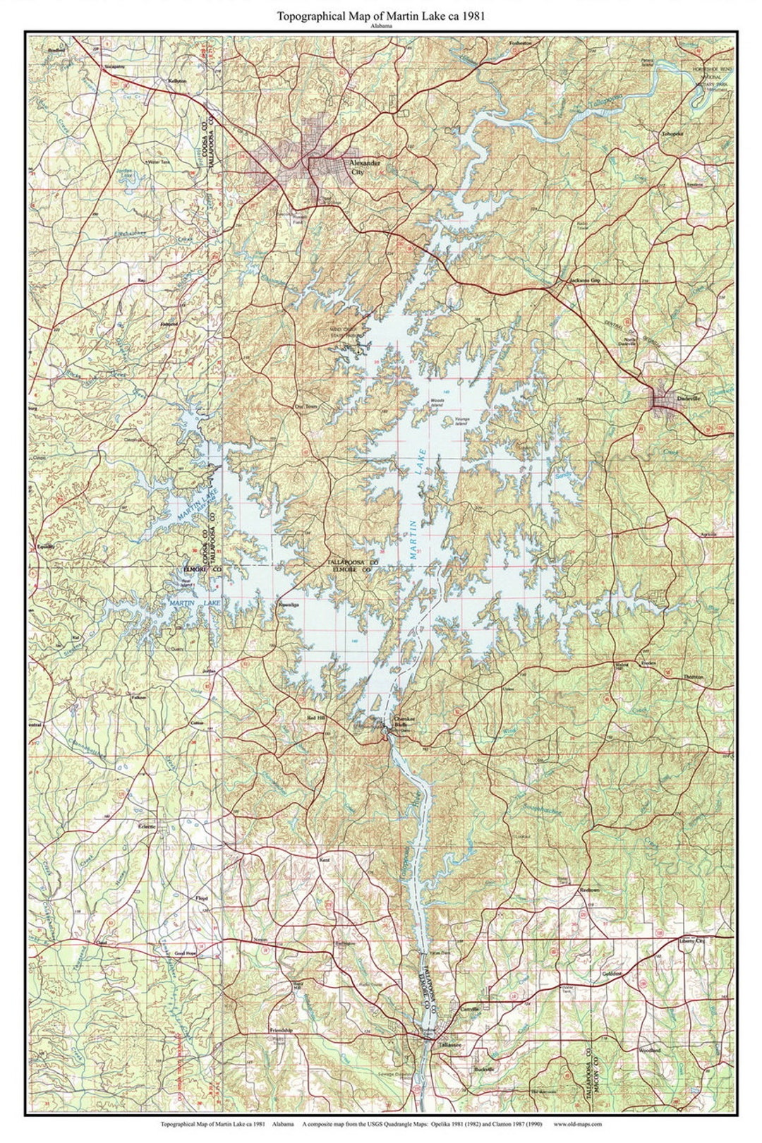 Lake Martin 1981 Old Topographic Map USGS 100k - Custom Composite ...