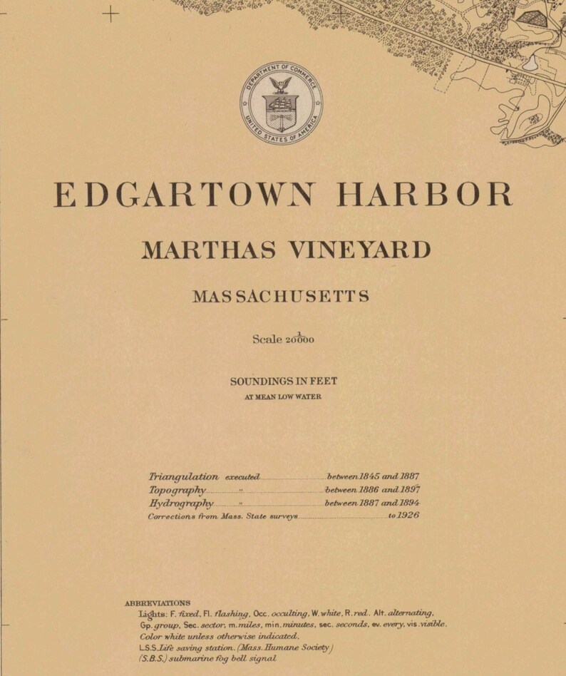 Edgartown Harbor MA 1927 B Nautical Map Reprint 20000 - Etsy