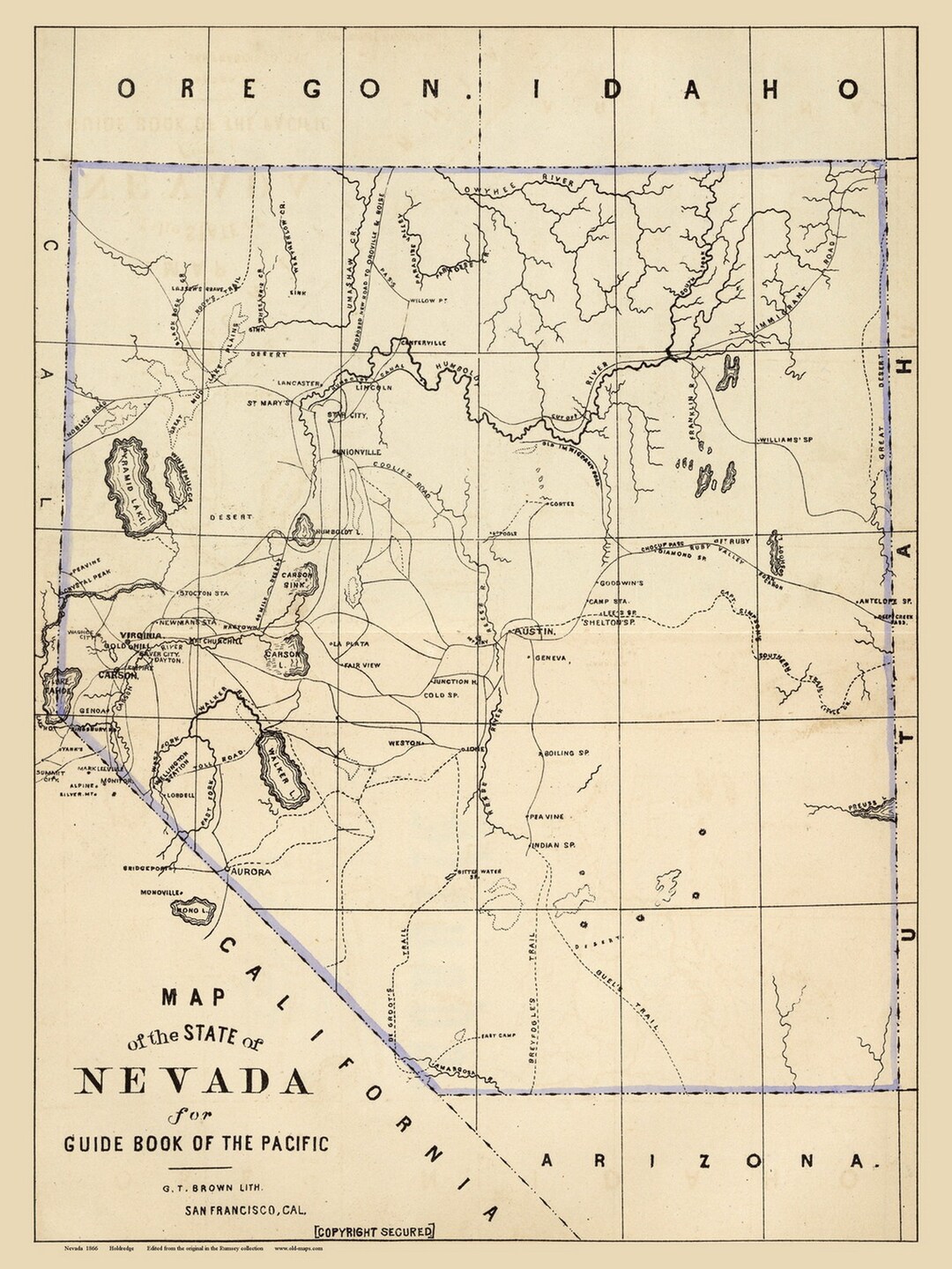 Nevada 1866 - Old State Map Reprint - Etsy