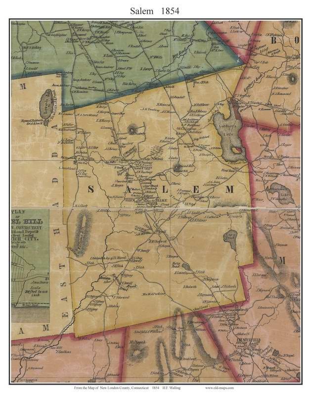 Salem Connecticut 1854 Old Town Map With Homeowner Names - Etsy