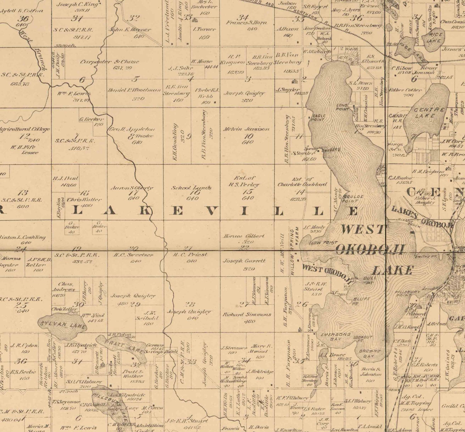Dickinson County Iowa 1883 Old Wall Map with Landowner Names | Etsy