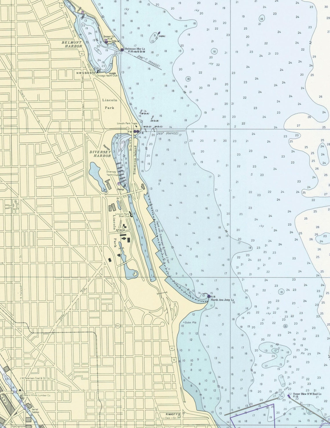 Chicago Harbor 1975 Lake Michigan Illinois Nautical Map | Etsy