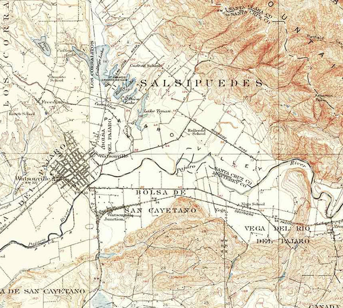 Monterey Bay Ca1913 Custom USGS Old Topo Map Monterey - Etsy