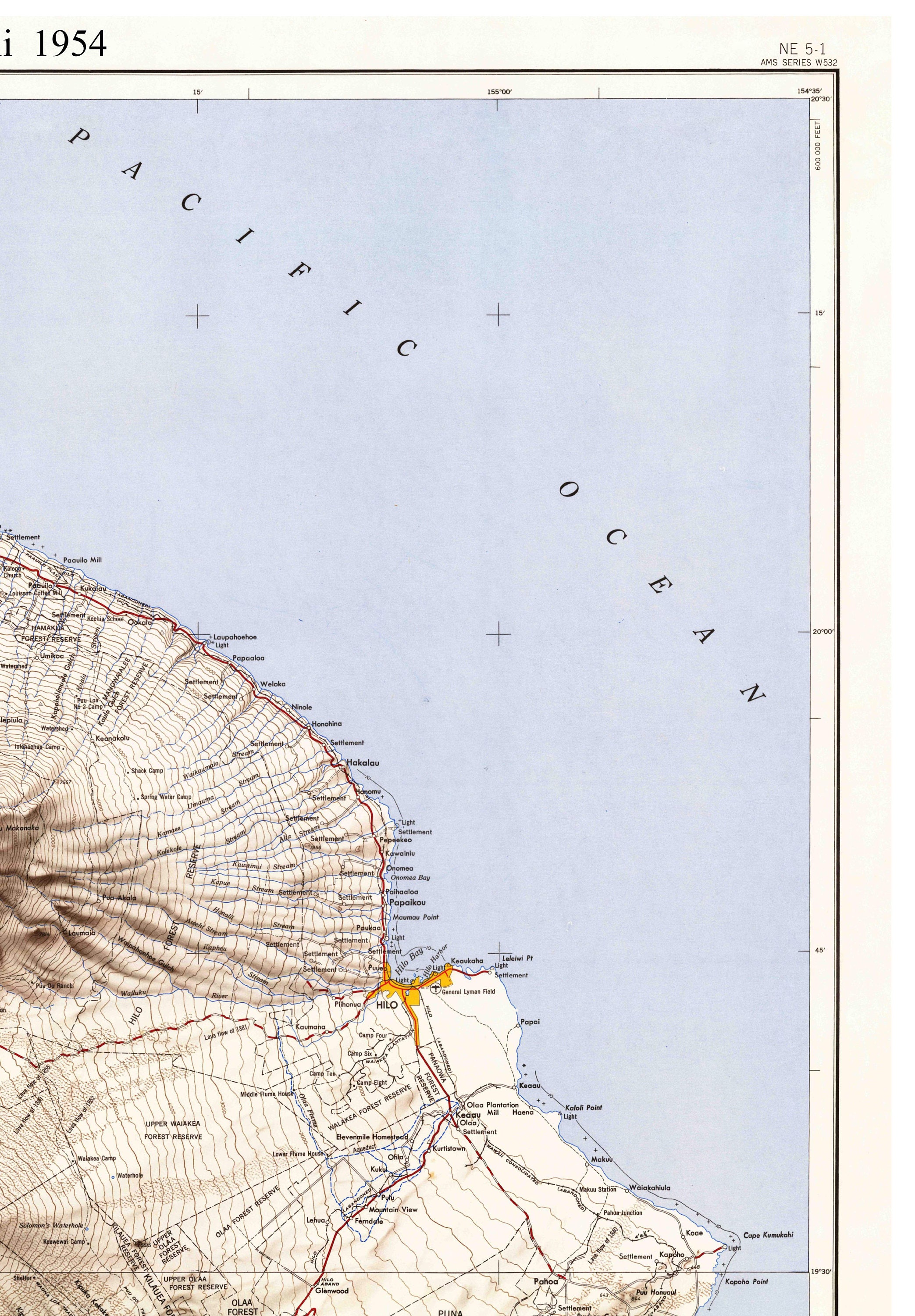 Hawaii Island - 1954 USGS Old Topographic Map Custom Composite Reprint ...