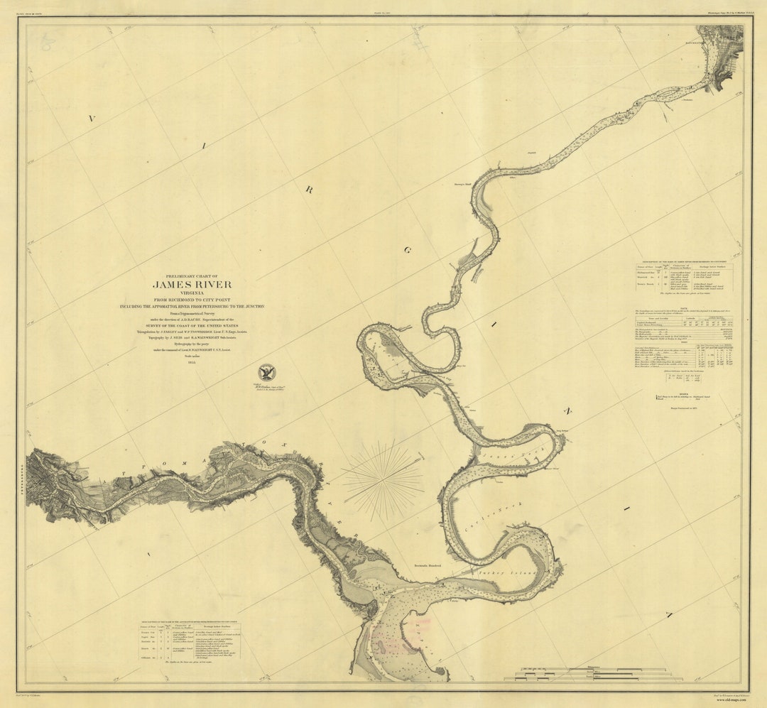 James River - Richmond to City Point - 1934 - Nautical Map - Virginia ...