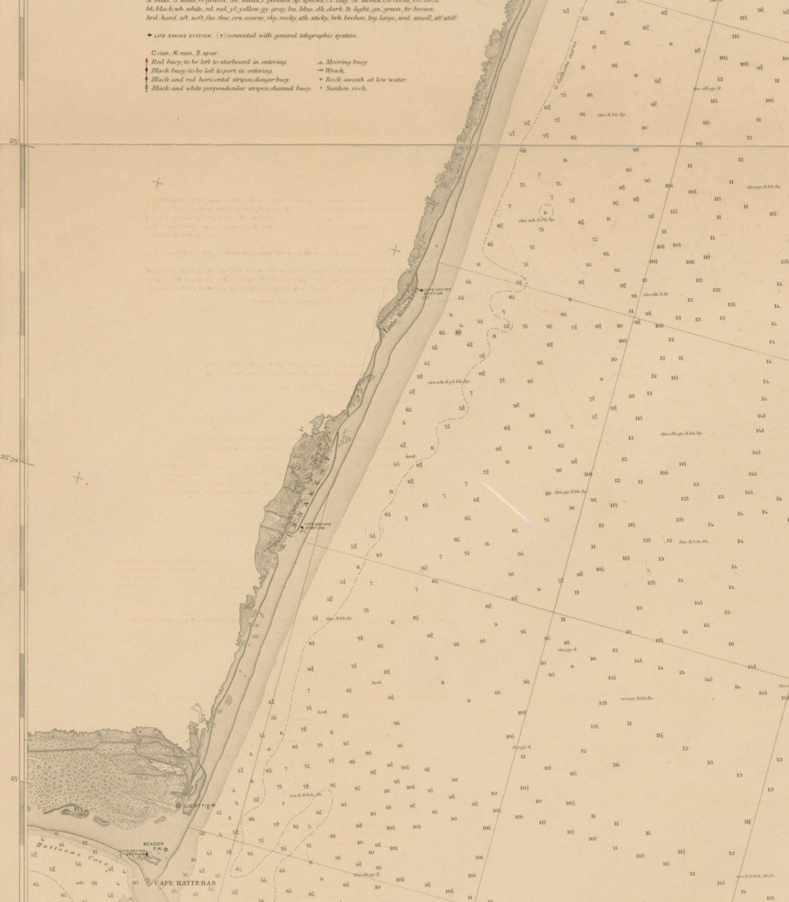 Oregon Inlet to Cape Hatteras-1902 Nautical Map - Outer Banks - Reprint ...