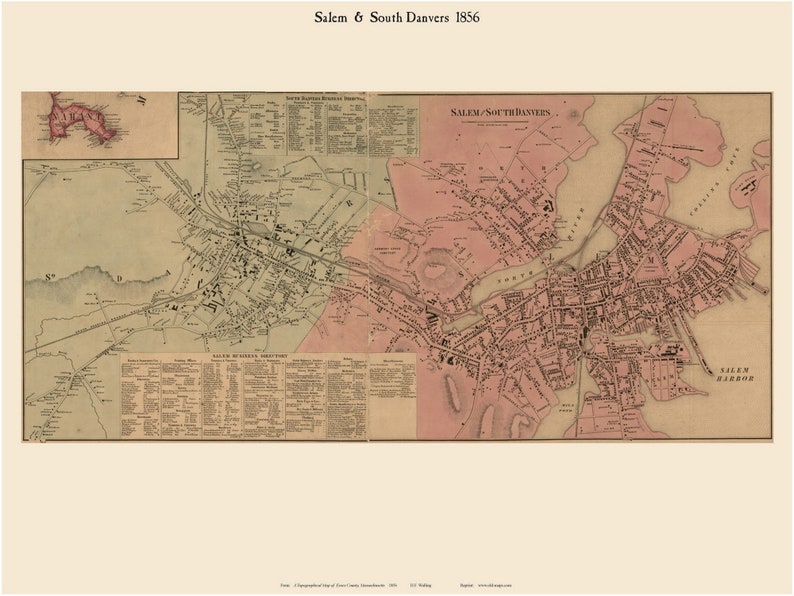 Salem South Danvers 1856 Old Town Map With Homeowner Names - Etsy
