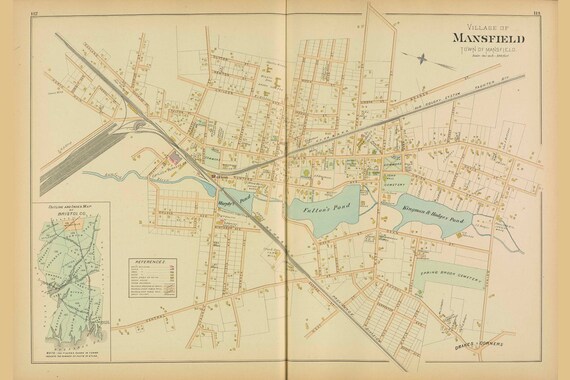 Mansfield Village 1895 Old Town Map Reprint Fallons Pond - Etsy