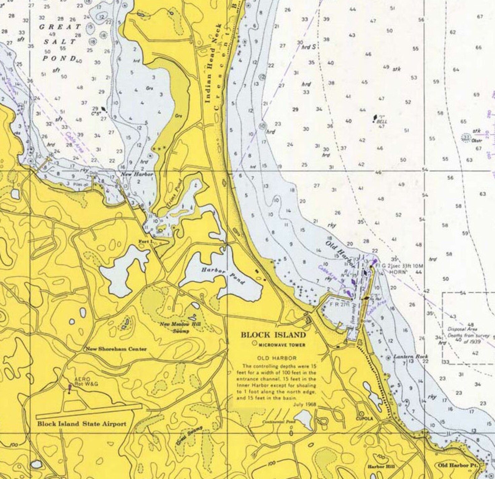 Block Island 1973 Nautical Map by the USCGS Rhode Island - Etsy