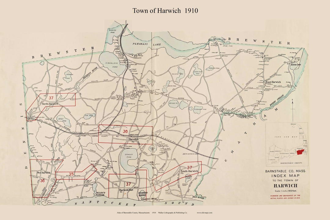 Harwich, Massachusetts 1910 Old Town Map Custom Print - Barnstable ...