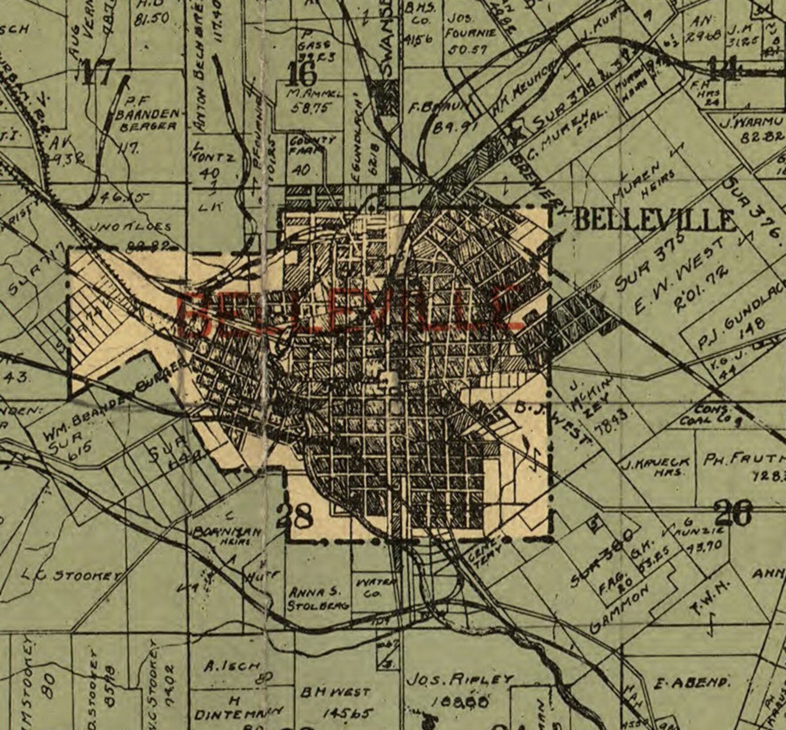 Saint Clair County Illinois 1899 - Old Wall Map Reprint With Homeowner ...