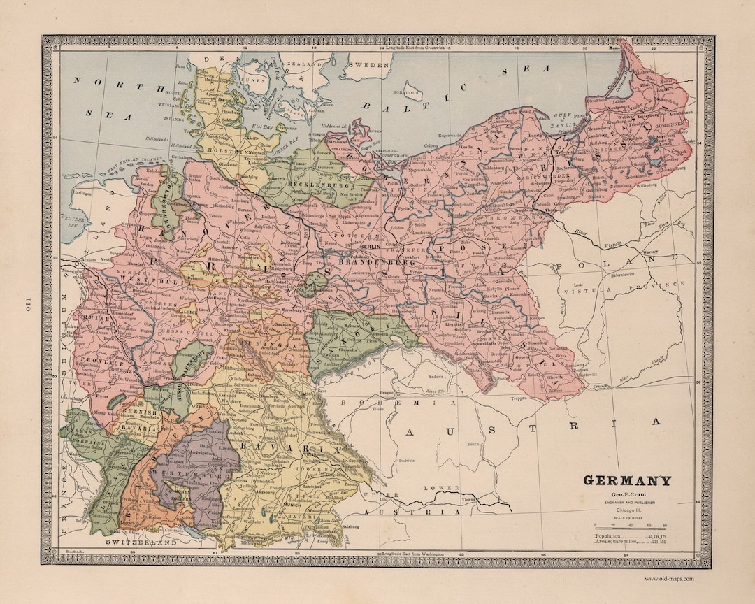 Germany 1883 Old Map - Europe - Etsy