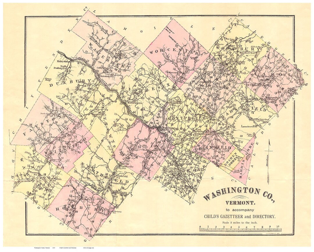Washington County Vermont 1889 - Childs Gazetteer & Directory - Old Map ...