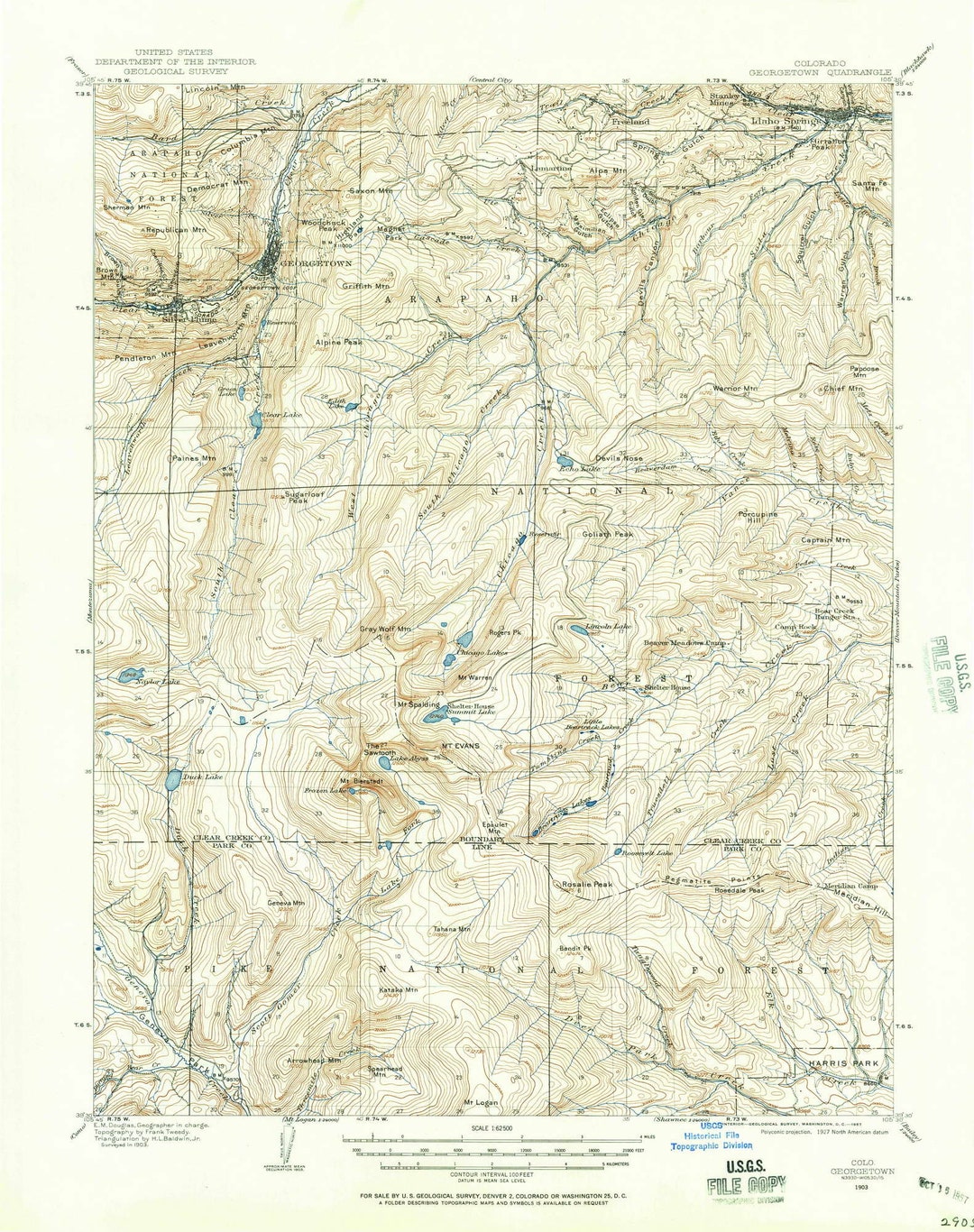 Georgetown 1903 1957 Old Topo Map Silver Plume Idaho Springs Quad ...
