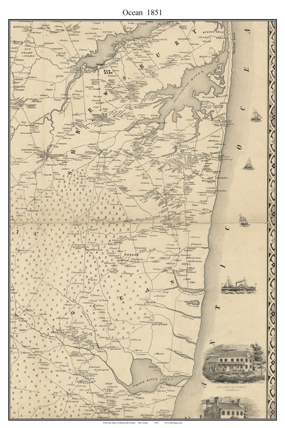 Ocean 1851 Old Town Map With Homeowner Names Shark River Inlet ...