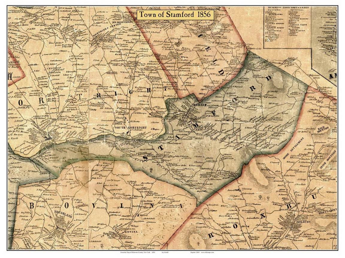 Stamford 1856 Old Town Map With Homeowner Names New York - Etsy