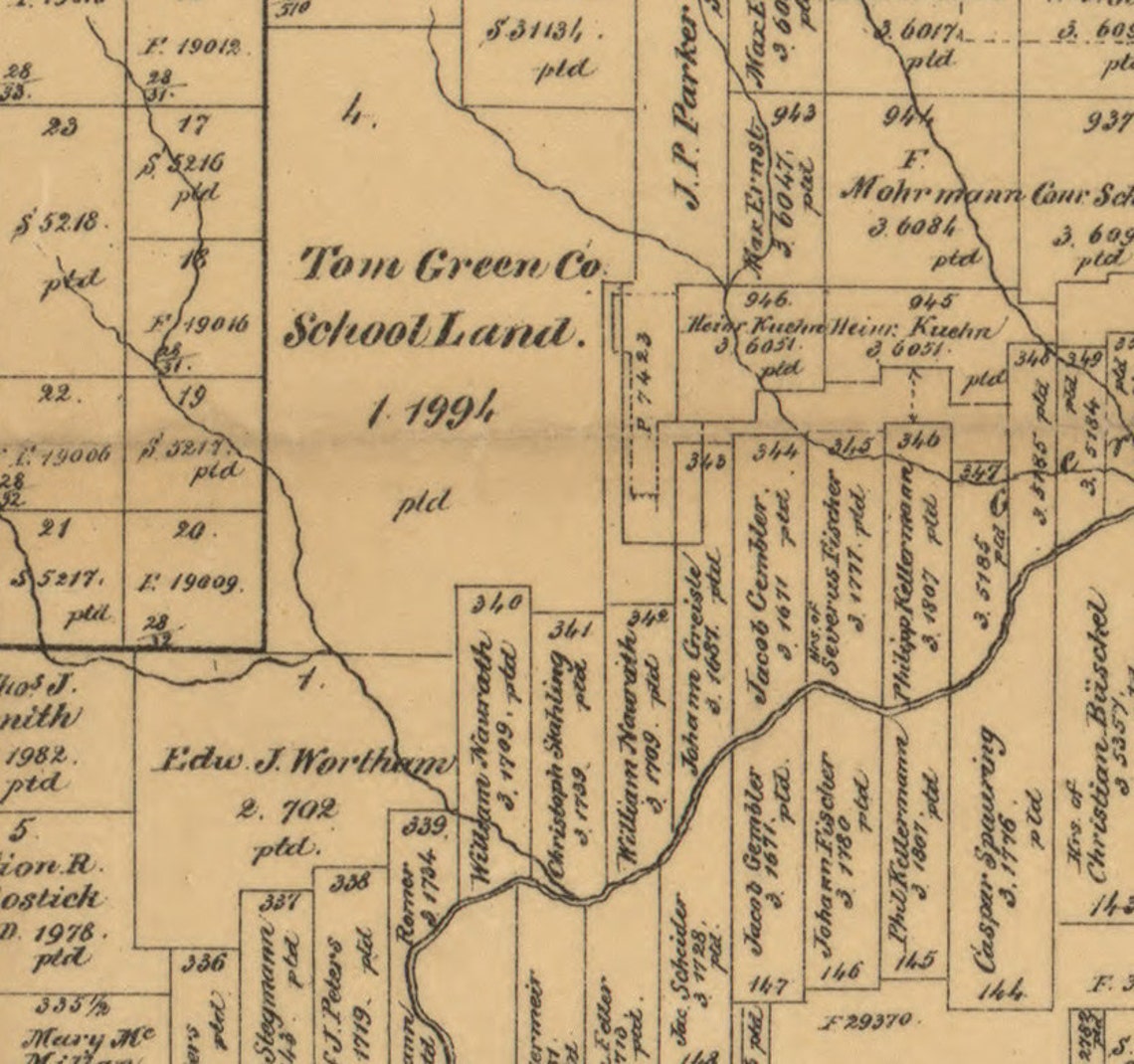 Tom Green County Texas East Part 1894 Old Wall Map | Etsy