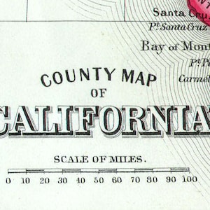 California 1860 Map Mitchell Old "county Map" Reprint State - Etsy