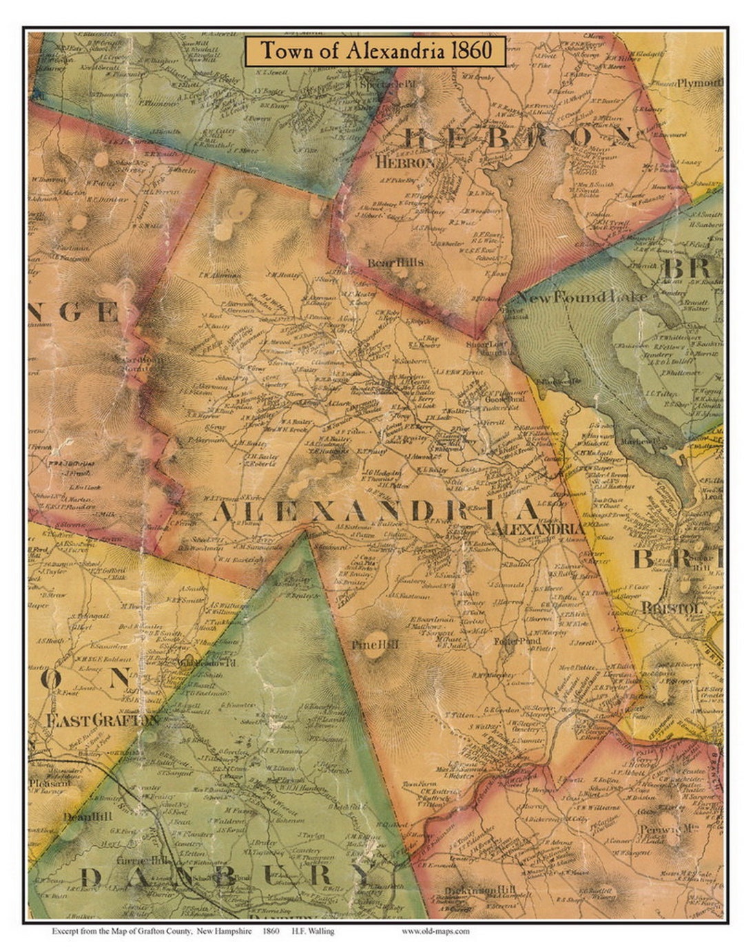 Alexandria 1860 Old Town Map With Homeowner Names New Hampshire ...