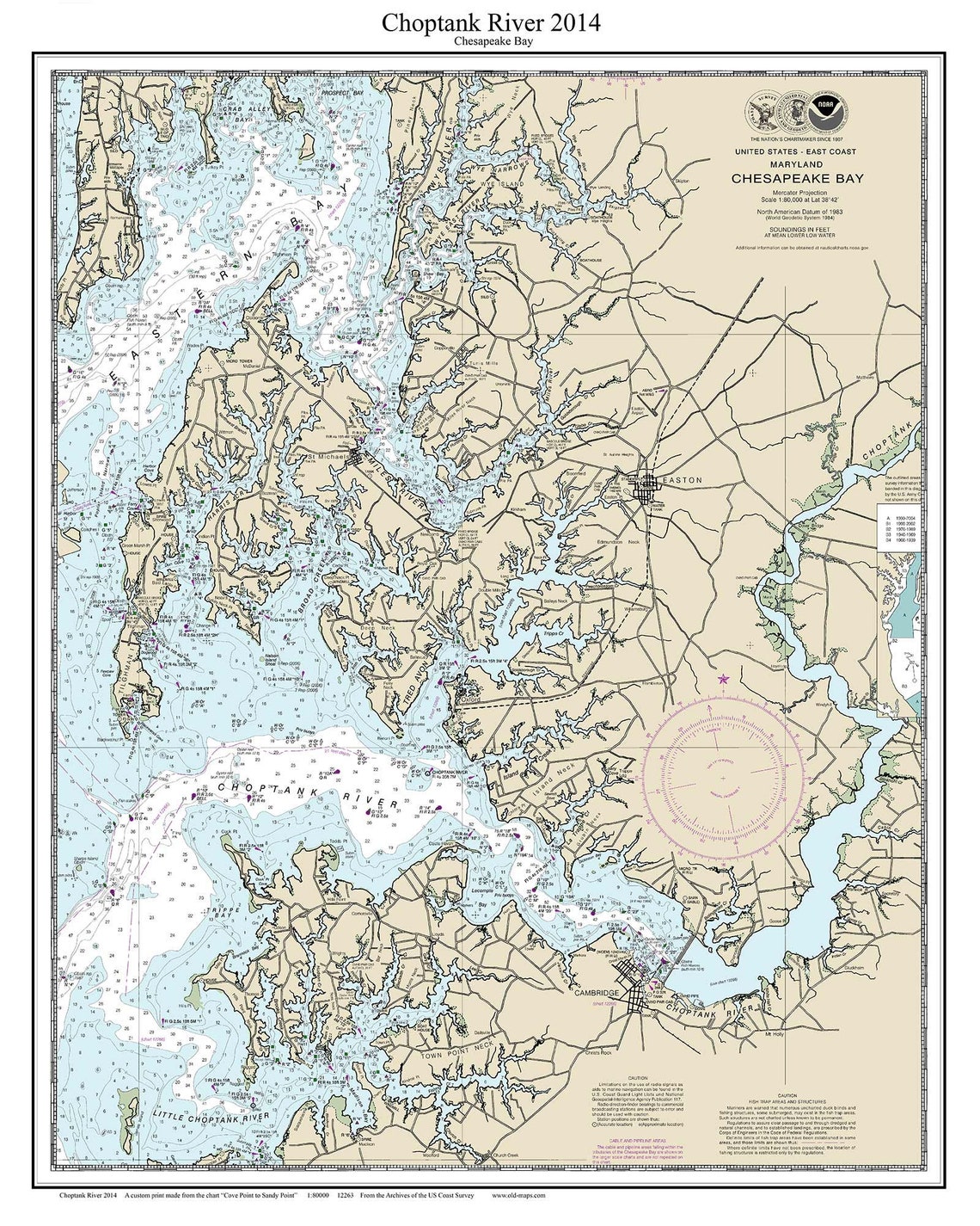 Choptank River 2014 - Nautical Map Chesapeake Bay - Custom Print - 1: ...