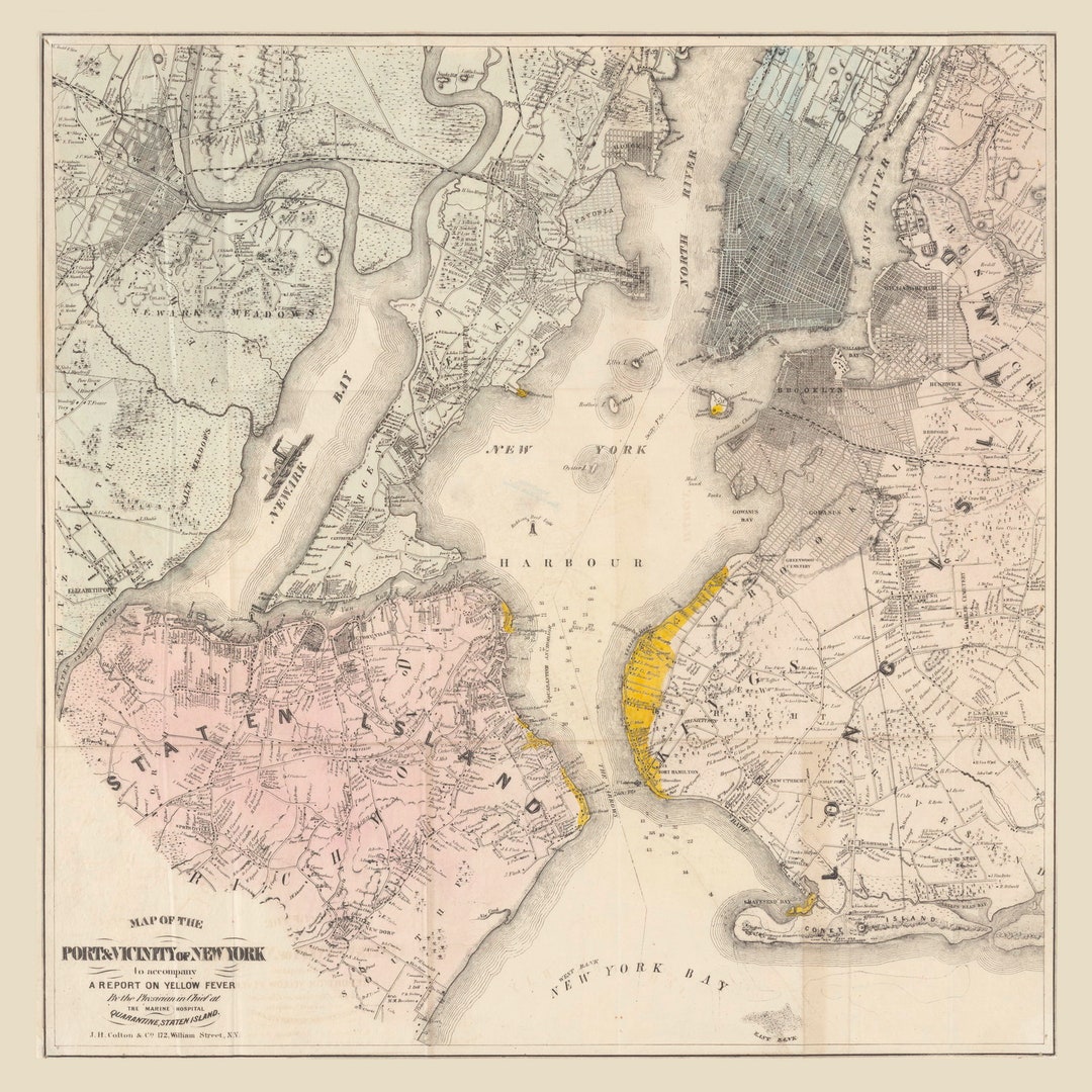 Map of the Port and Vicinity of New York - 1857 by J.H. Colton ...