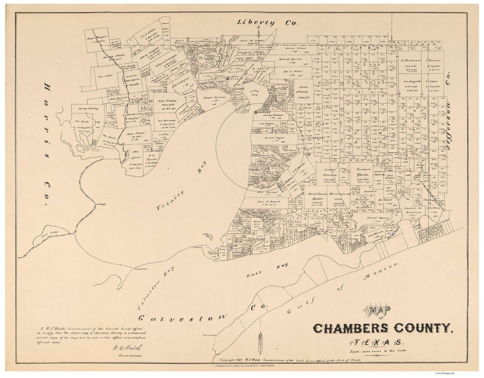 Chambers County Texas 1879 Old Wall Map Reprint With Land - Etsy