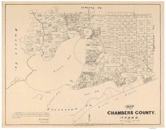 Chambers County Texas 1879 Old Wall Map Reprint With Land - Etsy