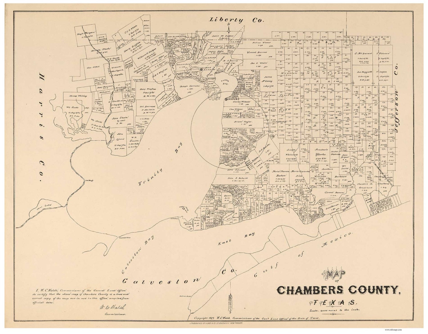 Chambers County Texas 1879 Old Wall Map Reprint With Land - Etsy