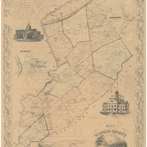 Warren County New Jersey 1852 Old Wall Map - Reprint With Homeowner ...