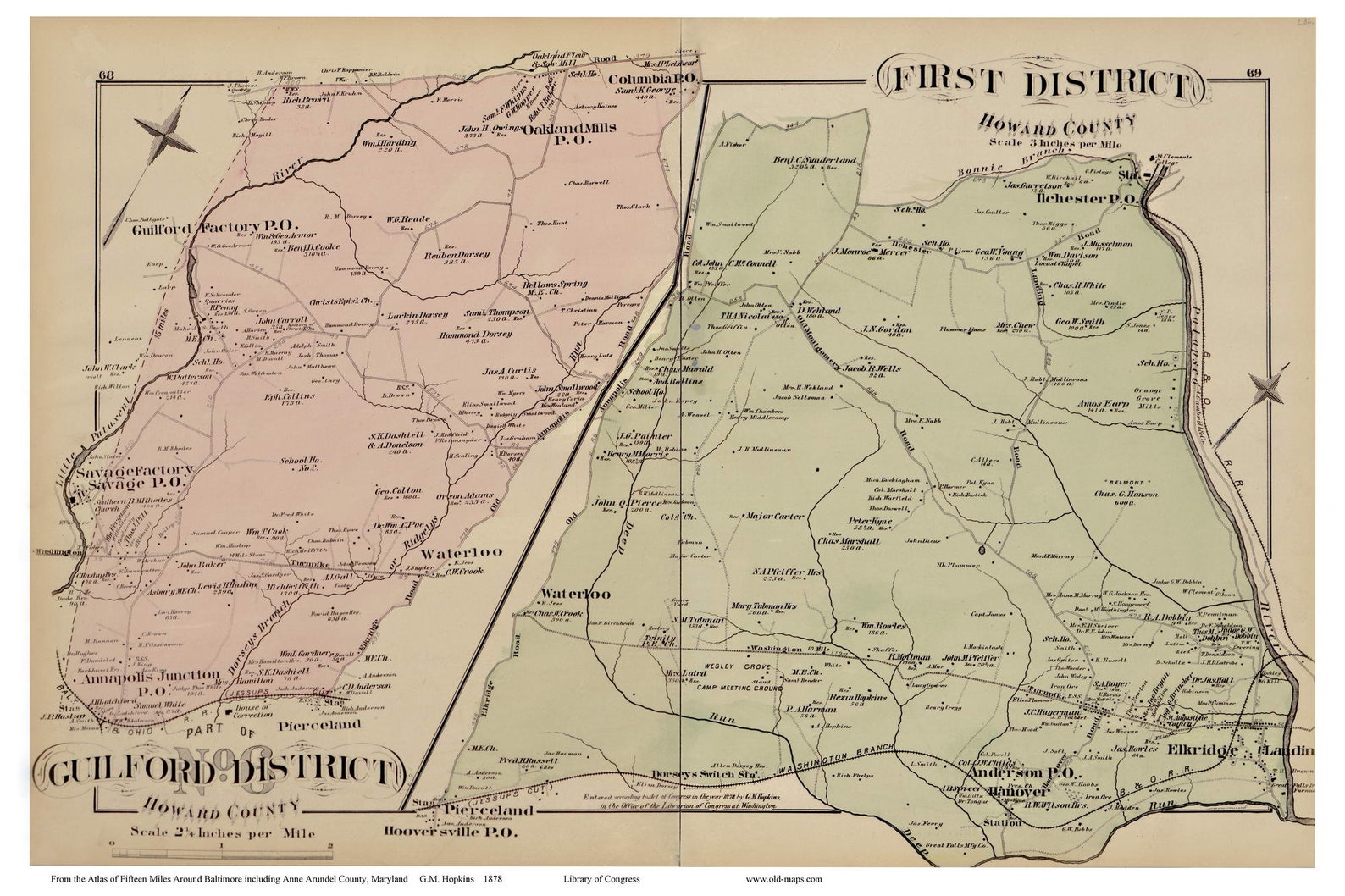 First & Howard Districts 1878 Old Map Homeowner Names Anderson - Etsy