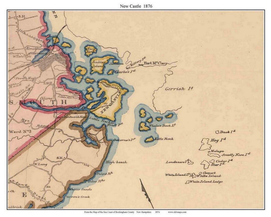 New Castle 1876 Old Town Map With Homeowner Names New Hampshire ...