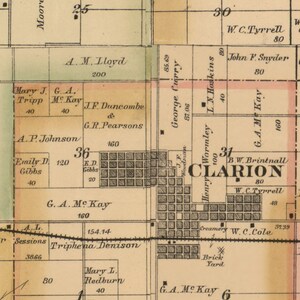 Wright County Iowa 1885 Old Wall Map With Landowner Names Farm Lines ...