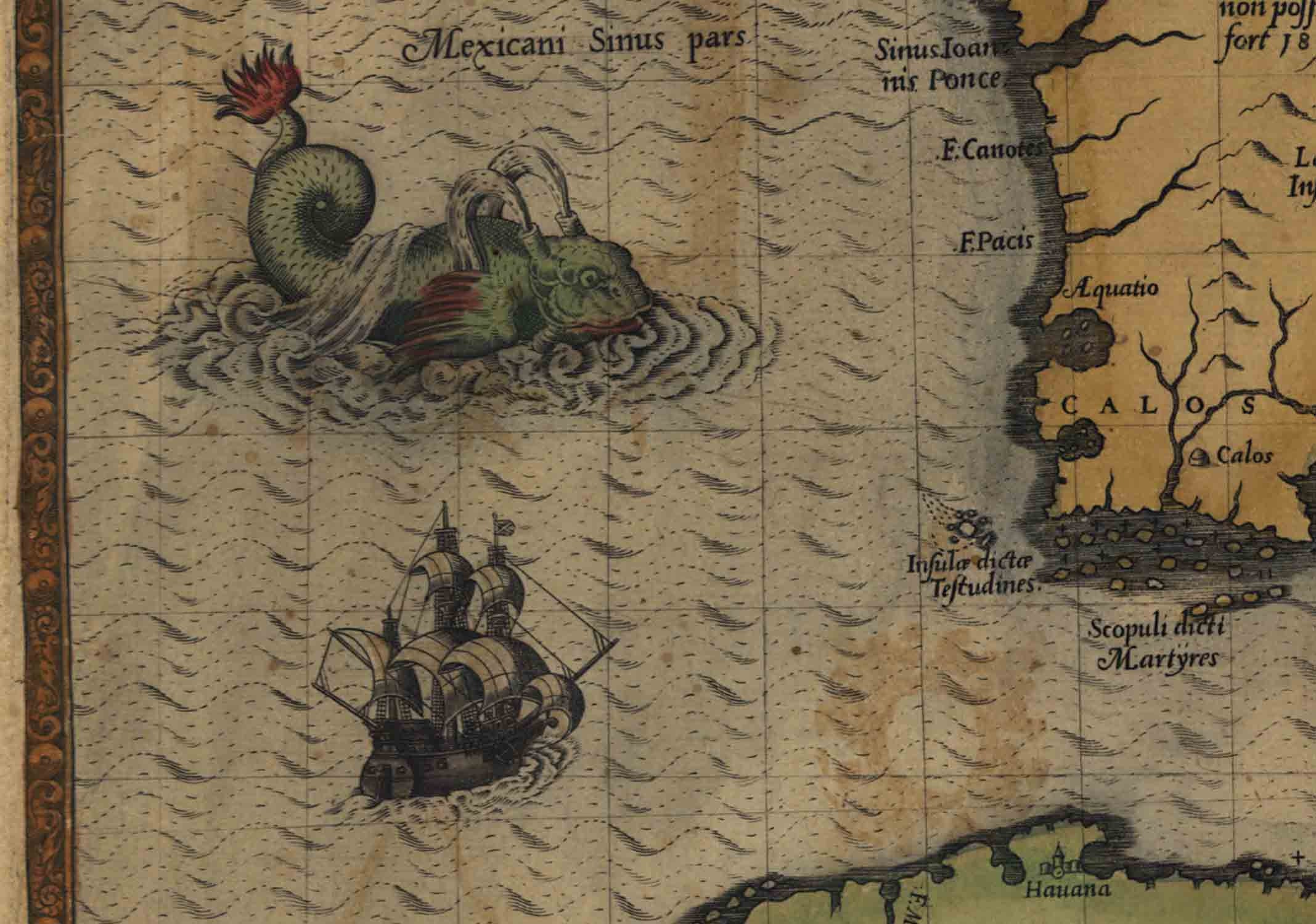 Florida 1591 State Map...sea Monster! - by Lemoyne De Morges - Reprint ...