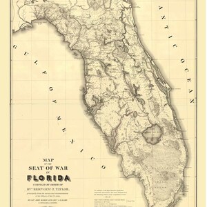 Florida 1839 State Map - by Zachary Taylor - Reprint - Etsy