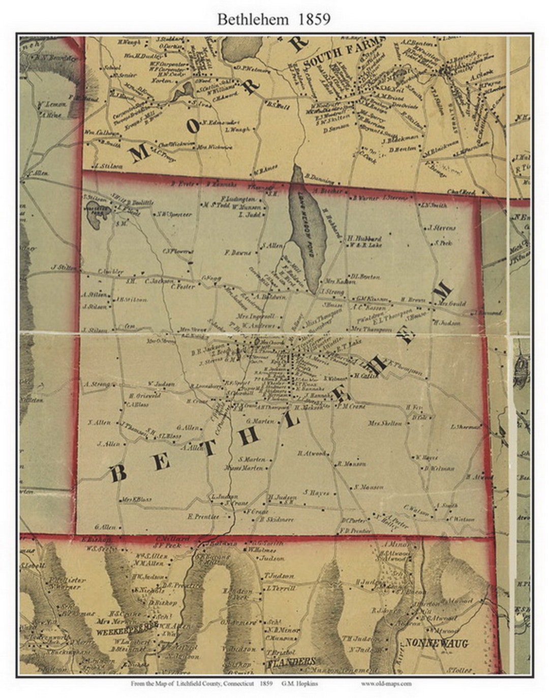 Bethlehem 1859 Old Town Map With Homeowner Names Connecticut - Reprint ...