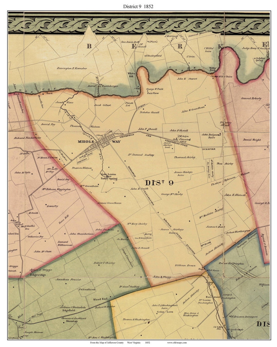 District 9 1852 - Old Town Map With Homeowner Names - Middle Way - West ...