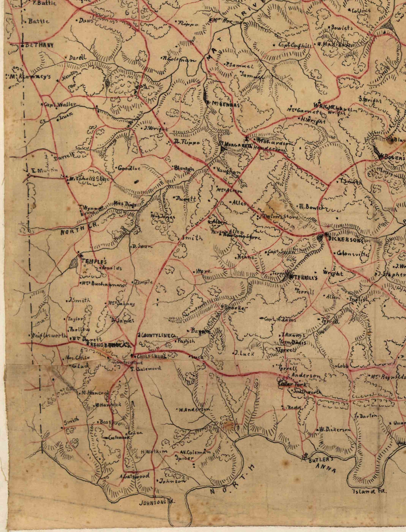 Caroline County Virginia 1860x COLOR Old Wall Map With Homeowner Names ...
